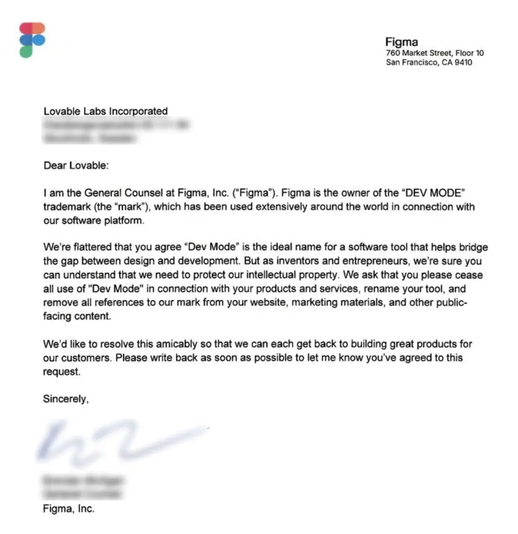 Figma tells AI startup Lovable to stop using 'dev mode' term