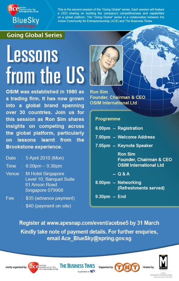 Meet Ron Sim of OSIM at the ACE BlueSky Exchange