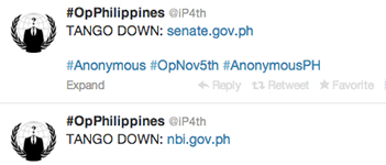 Anonymous takes down two Philippine government websites on Nov 5