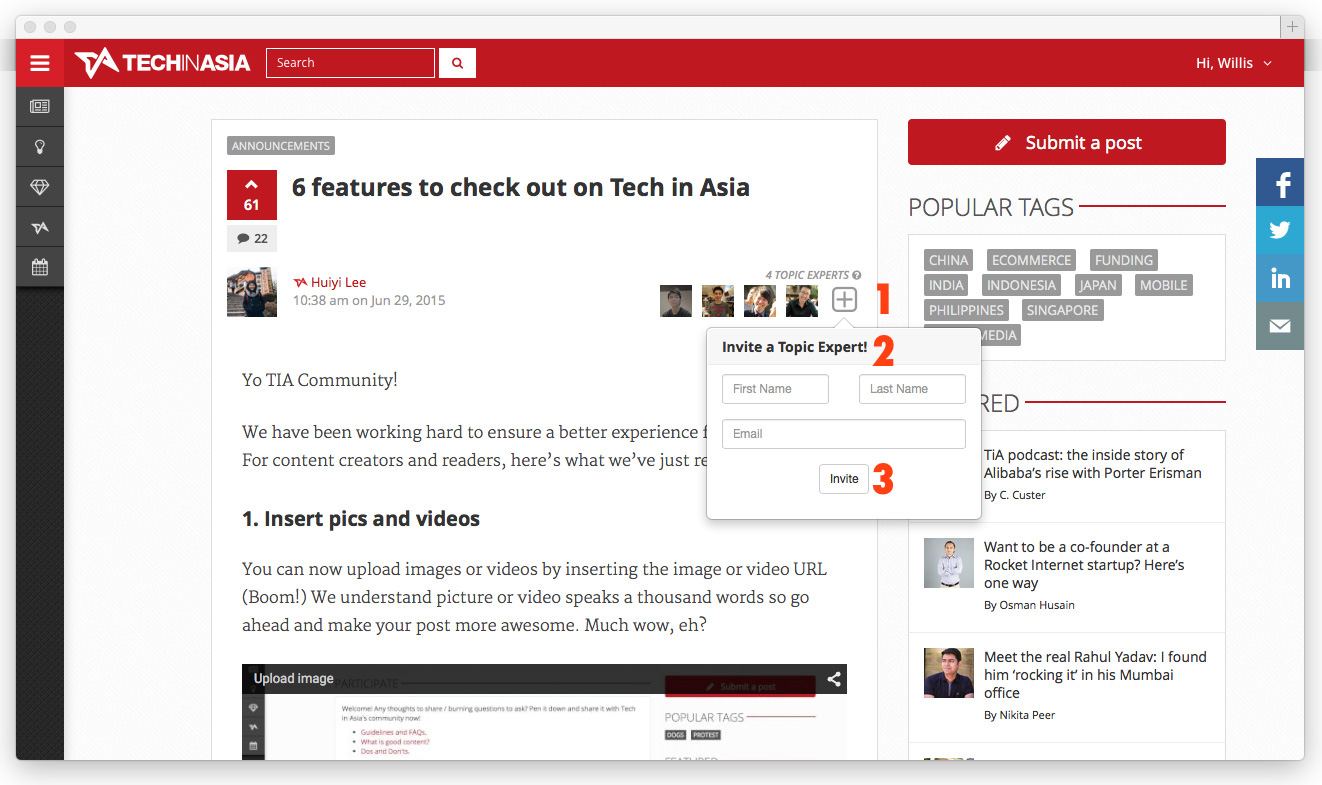 New feature: Inviting Topic Experts on Tech in Asia